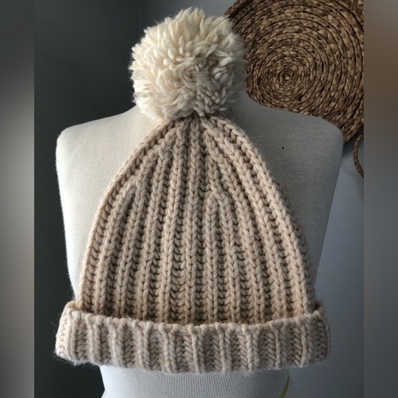 J. Crew | Accessories | Vintage Jcrew Wool Ribbed Knit Pom Pom Cap With ...